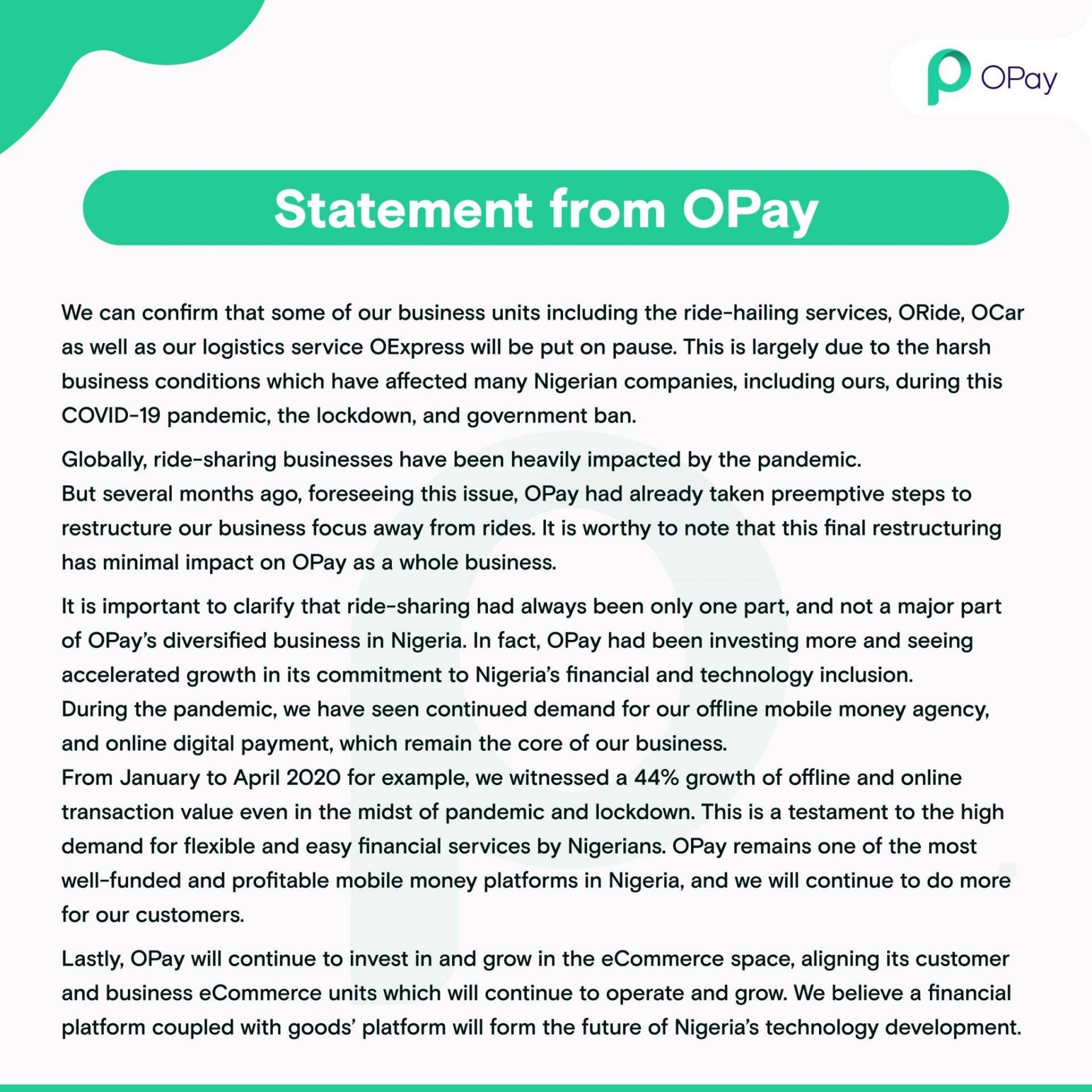 CONFIRMED: OPay Has Shut Down All Its Businesses Besides Payments/eCommerce